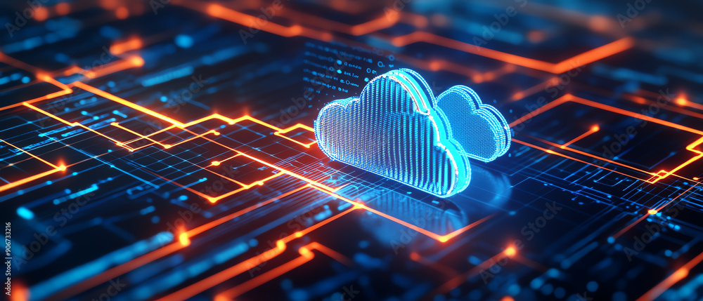 3D diagram of a cloud network for ecommerce platforms, highlighting ...