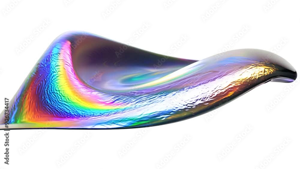 Shimmering iridescent liquid metal with vibrant rainbow colors in fluid ...