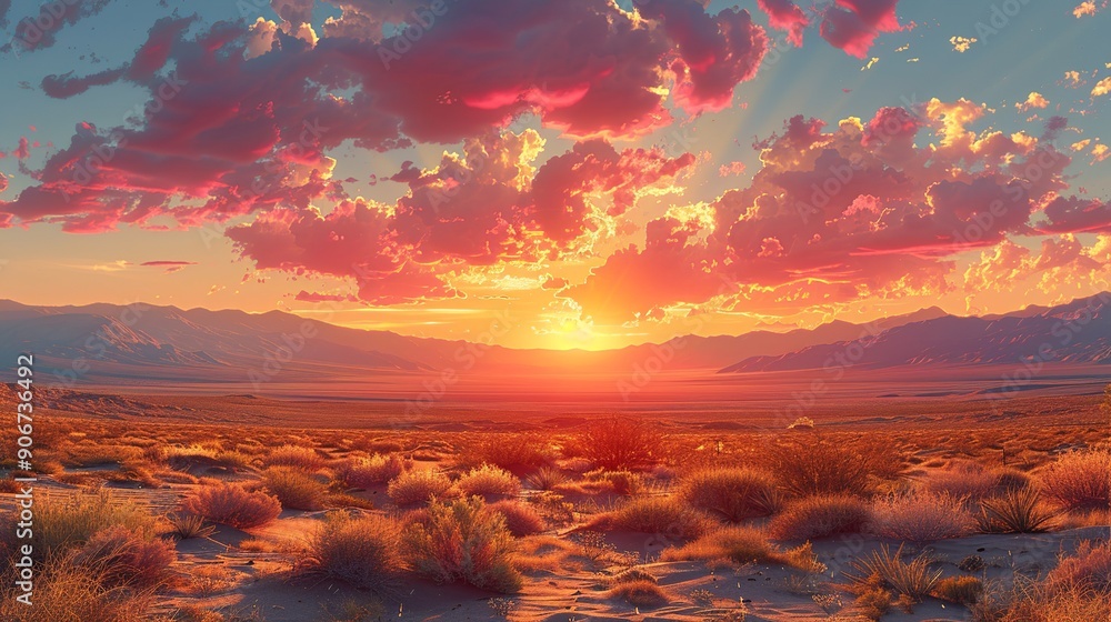 Dramatic photograph of a desert landscape at sunset with shifting ...