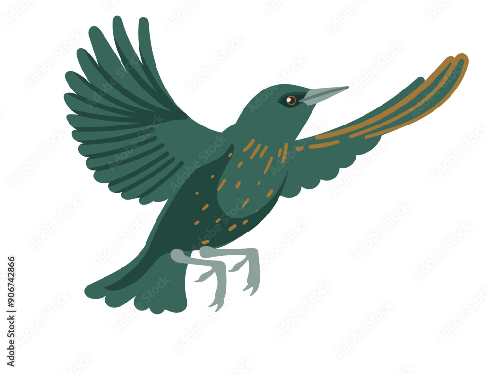 Cute starling bird taking off and flying. Cartoon animal design ...