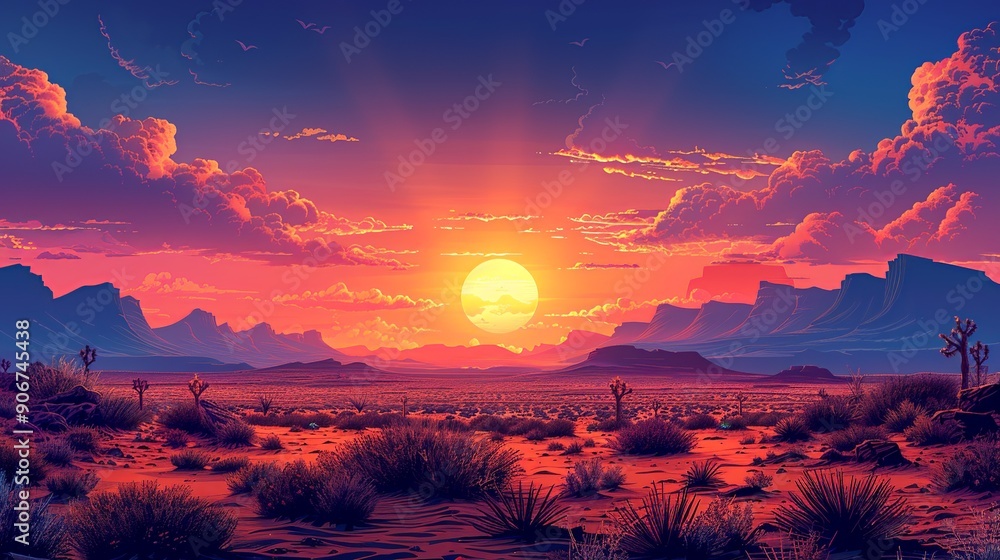 Beautiful photograph of a desert landscape under a blazing sun with ...