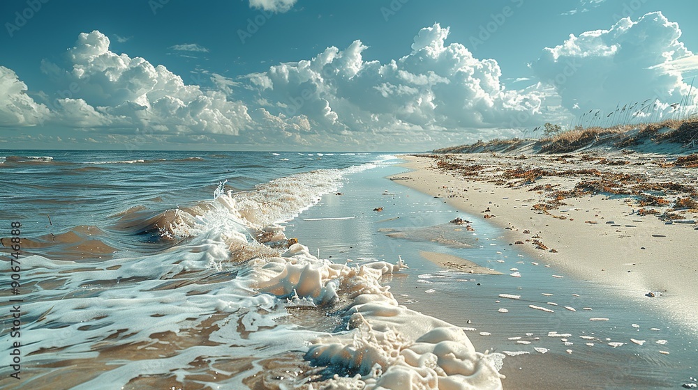 A dramatic image of a beach with rising sea levels and erosion ...
