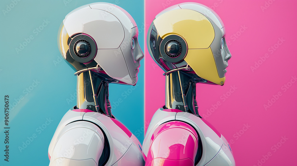 AI Duo: A futuristic and stylish image of two robots, one with a white ...