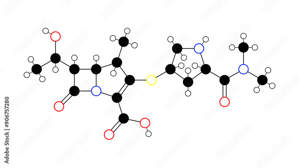 meropenem molecule, structural chemical formula, ball-and-stick model ...