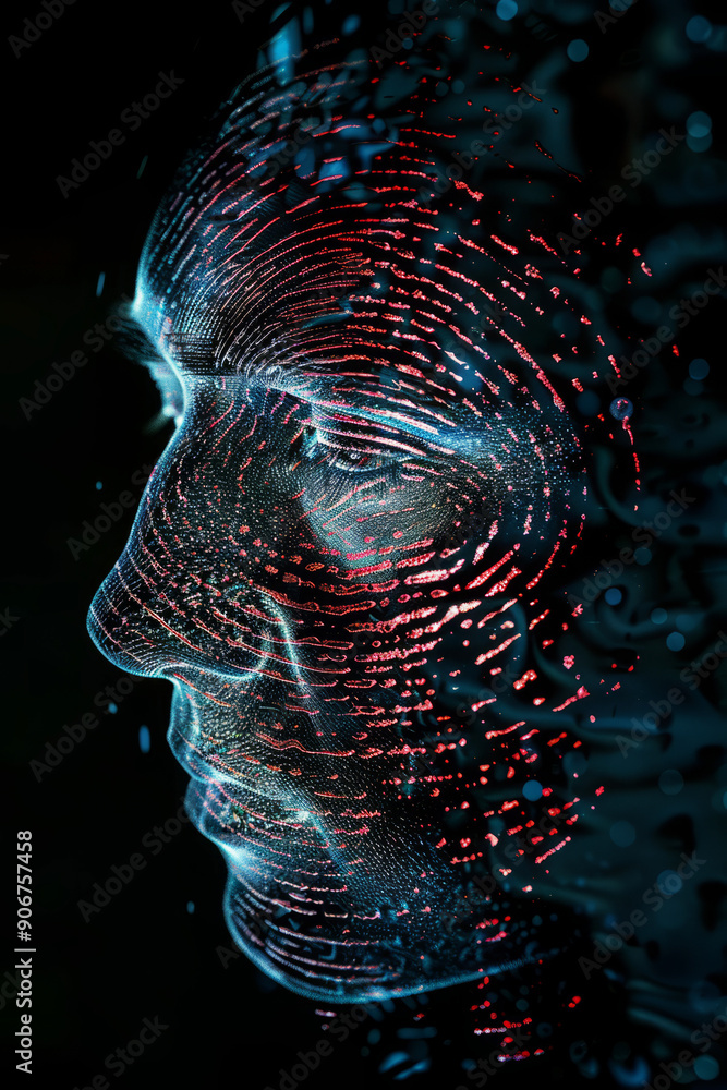 Abstract digital data forming face of person. Concepts of facial ...