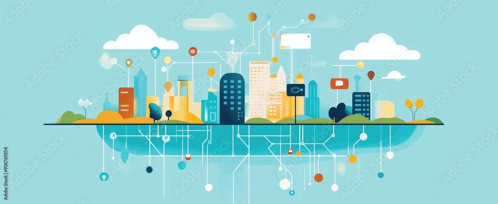 Network flat design front view internet connectivity theme water color ...