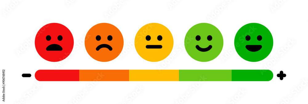 Bad, poor, average, good, excellent smile rating. Emotion levels on ...