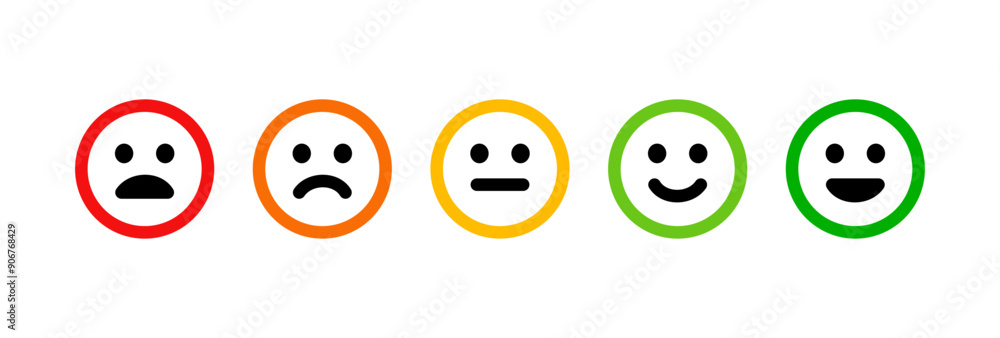 Sad, neutral, satisfied, happy emoji set. Emotion levels on scale ...