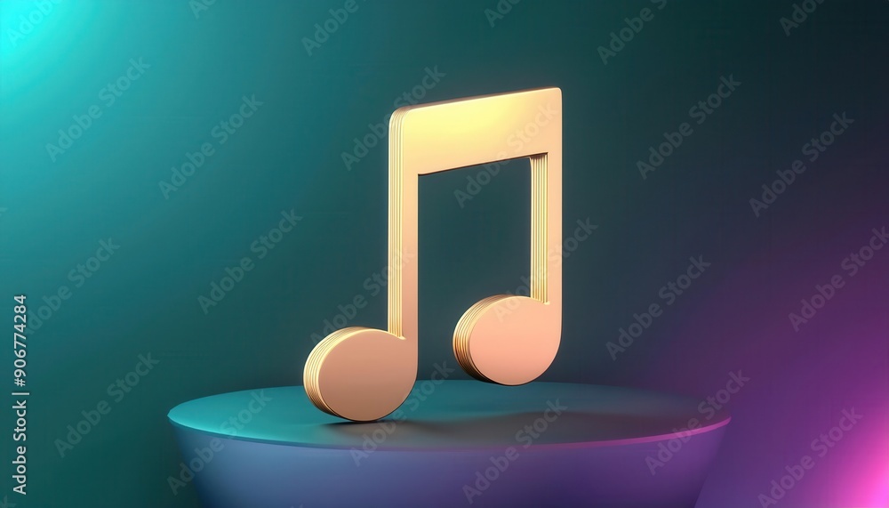 Stylish golden music note on a modern podium with colorful background ...