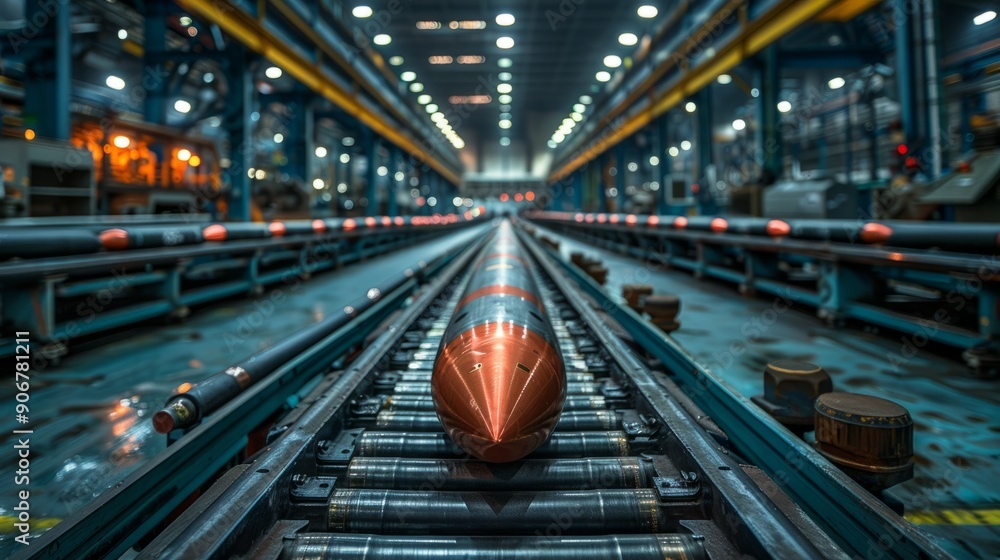 Guided missiles are assembled on a production line in a high-tech ...