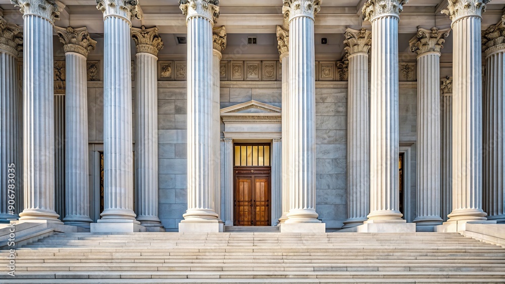 neoclassical, symmetrical, portico, entrance, building, columned ...