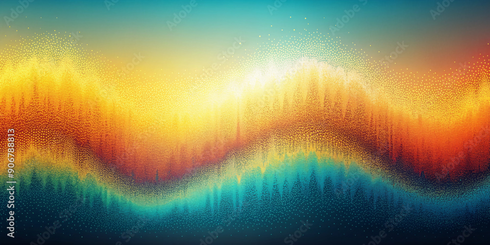 Vibrant colors form undulating waves, transitioning from yellow to red ...