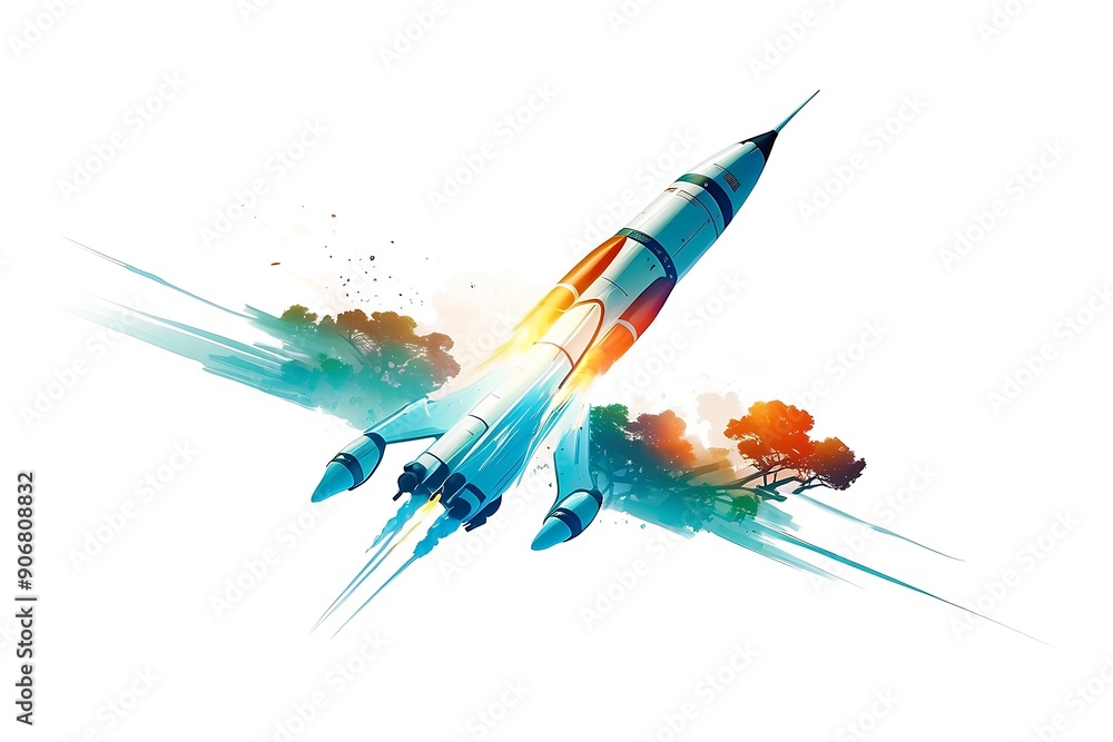 abstract rocket launching through vibrant and colorful splashes of ...