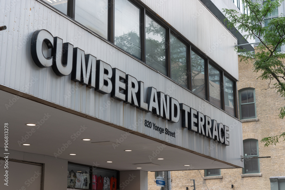 exterior building and sign of Cumberland Terrace, a shopping mall ...