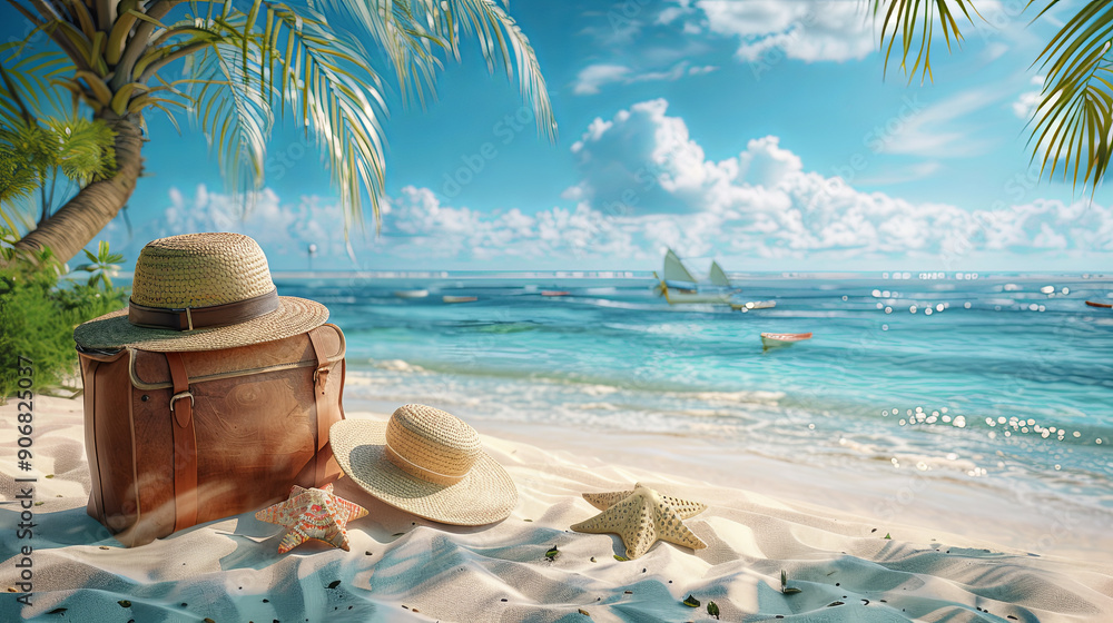 Hidden tropical beach oasis with lush greenery, crystal-clear waters ...