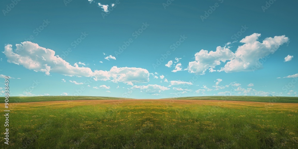 Serene Vista: The Tranquil Beauty of an Open Field Under the Expansive ...