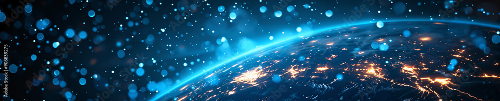 Optical fiber. Blue glowing fiber optic. Sphere of Planet earth ...