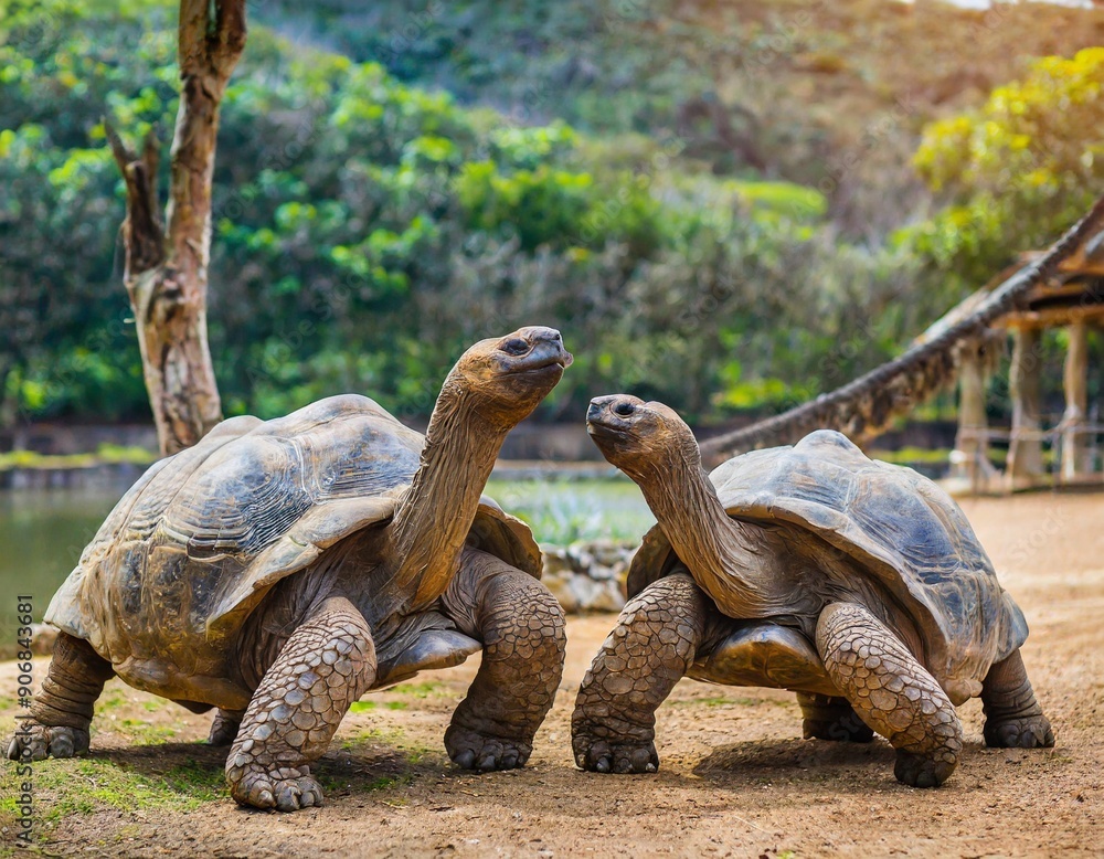 Poster Couple of Aldabra giant tortoises endemic species - one of the ...