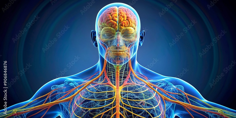 Human Anatomy Detailed 3D Illustration of the Nervous System, Brain ...