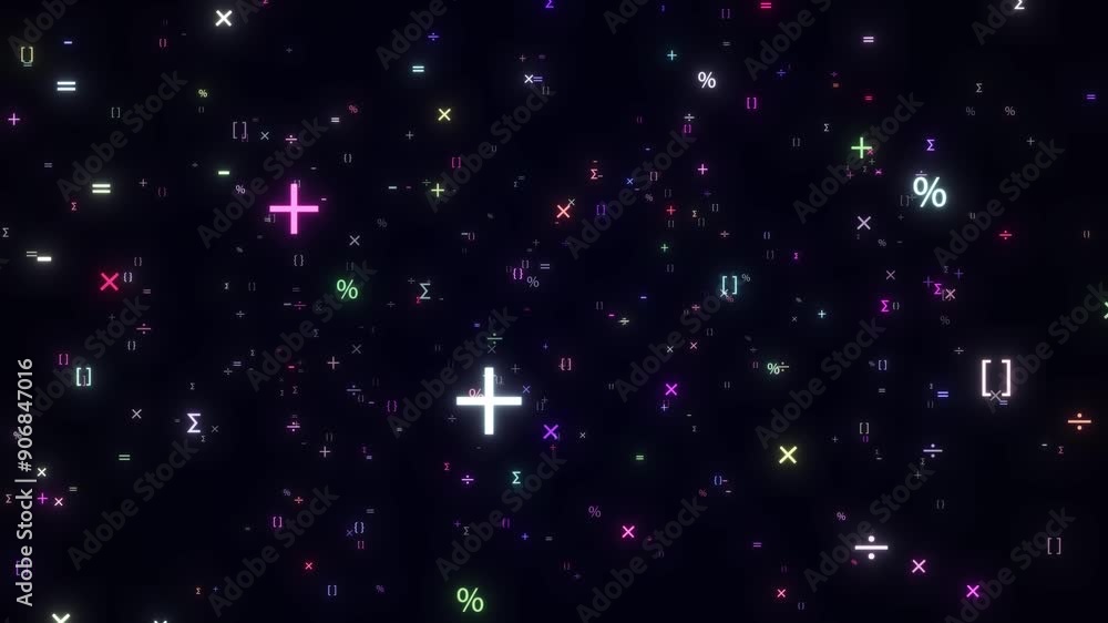 Math Symbol Flying Animation. Abstract Education Background. Plus Sign ...