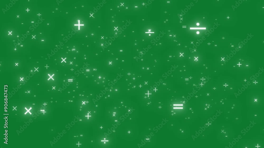 White Glowing Math Calculation Symbol Flying On Green Screen Background ...