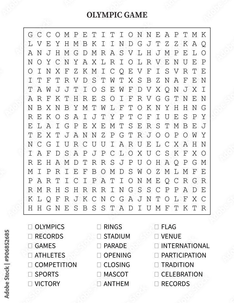 Word find game is a puzzle with a word search. Fun puzzle game. Olympic ...