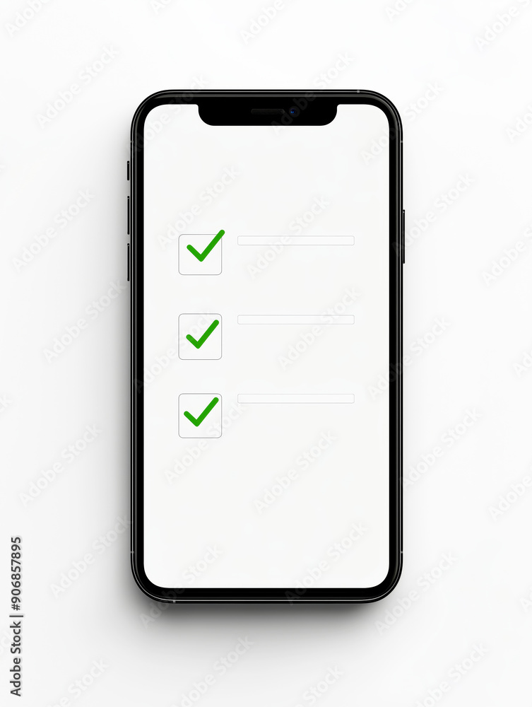 Smartphone Checklist: A modern smartphone with a blank screen displays ...