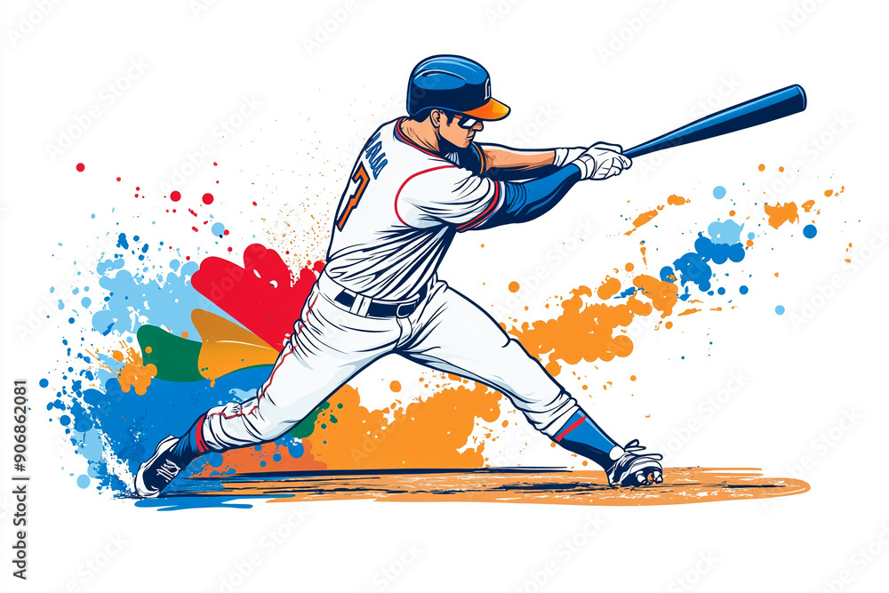 Cartoon baseball player hitting a home run with Olympic flag design for ...
