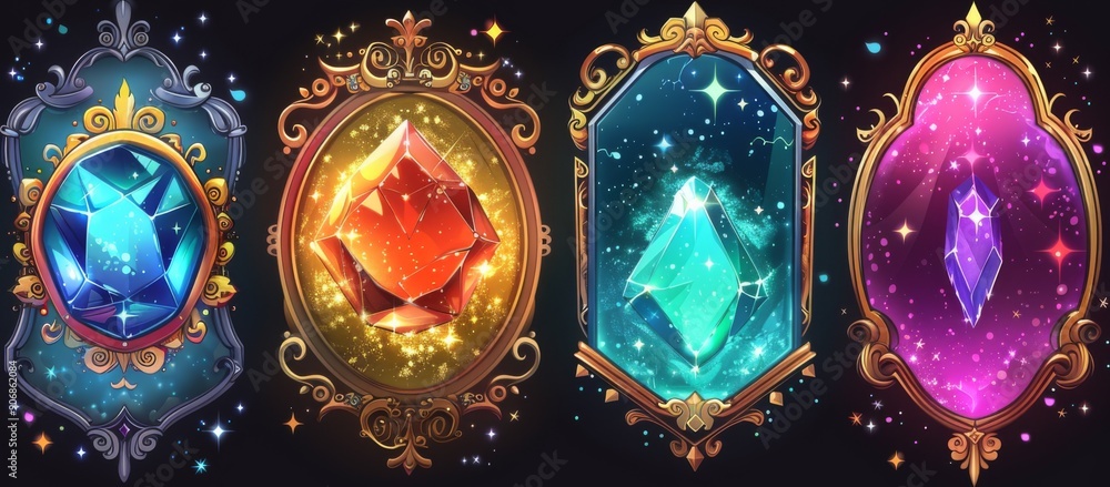 Gemstone Fantasy: A Modern Illustration of Precious Gems Set in Gold ...