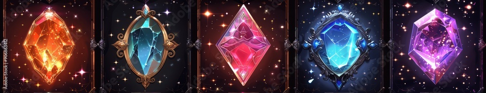 Gemstone Fantasy: A Modern Illustration of Precious Gems Set in Gold ...