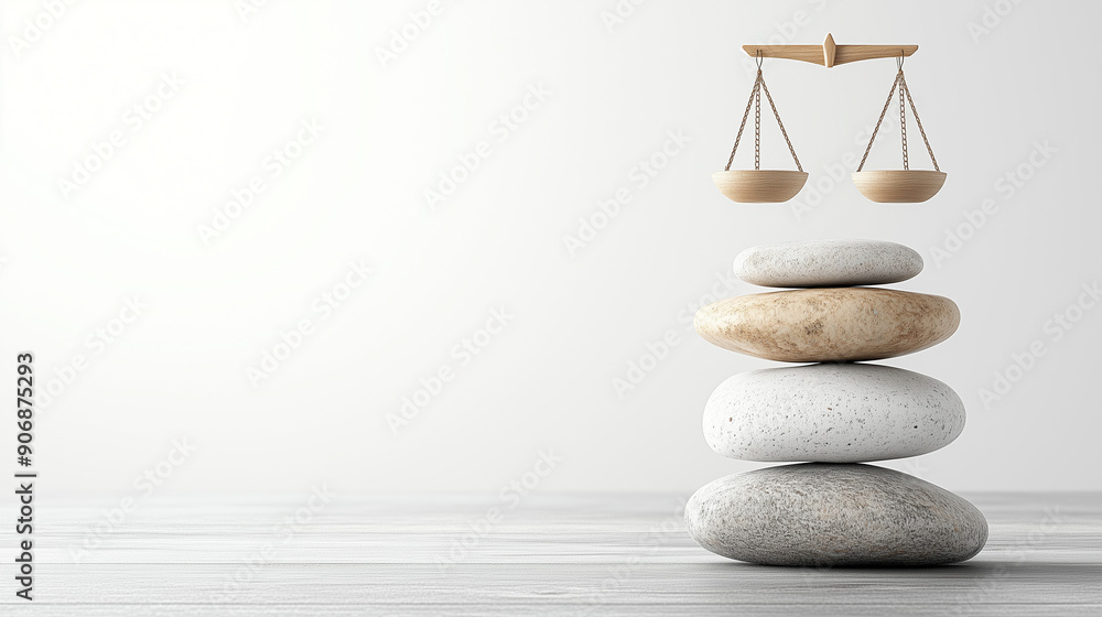 Balanced stones on a pure white background, symbolizing harmony in ...