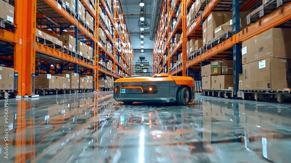 Automation auto factory concept featuring a robot assembly line and a ...