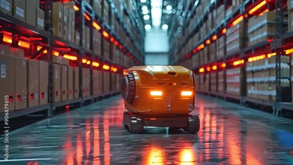 Automation auto factory concept featuring a robot assembly line and a ...