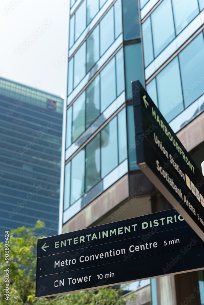 City of Toronto location marker with directions and office towers with ...