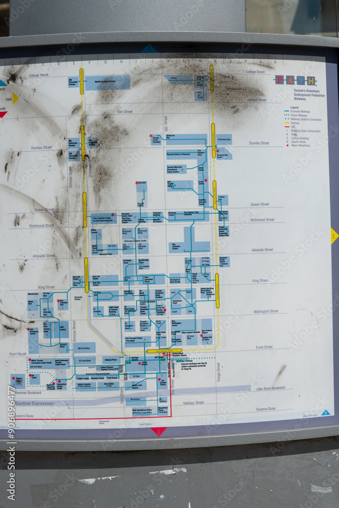 grungy map of PATH, a network of underground walkways under office ...