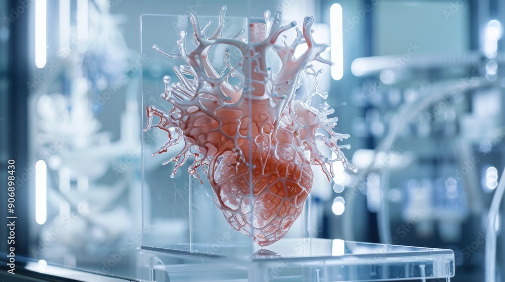 3D Printed Human Heart Model in a Glass Display Case. Stock Photo ...