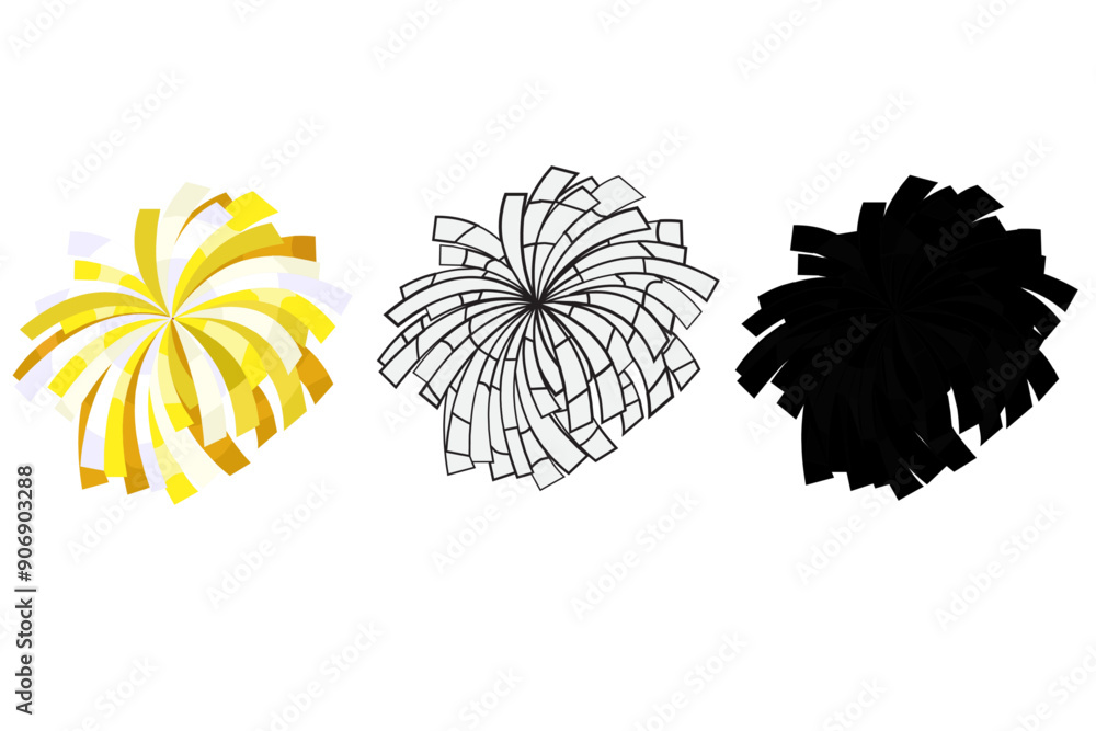 Cheerleader Pom-Poms Clipart Set - Outline, Silhouette and Color Stock ...