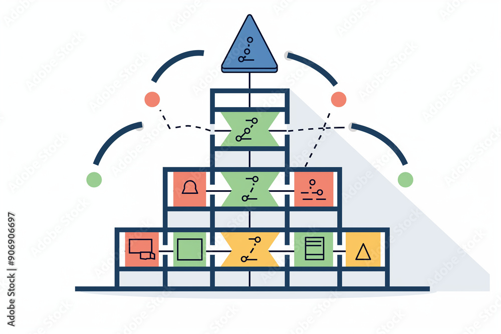 Complex system integration depicted with abstract pyramid structure ...