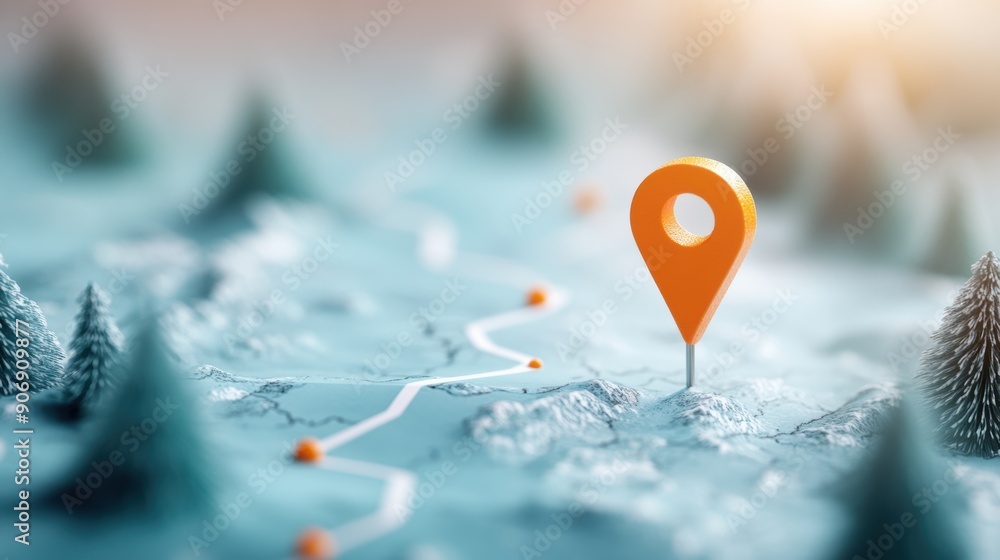 A dashed arrow connecting two locations on a map, indicating a possible ...