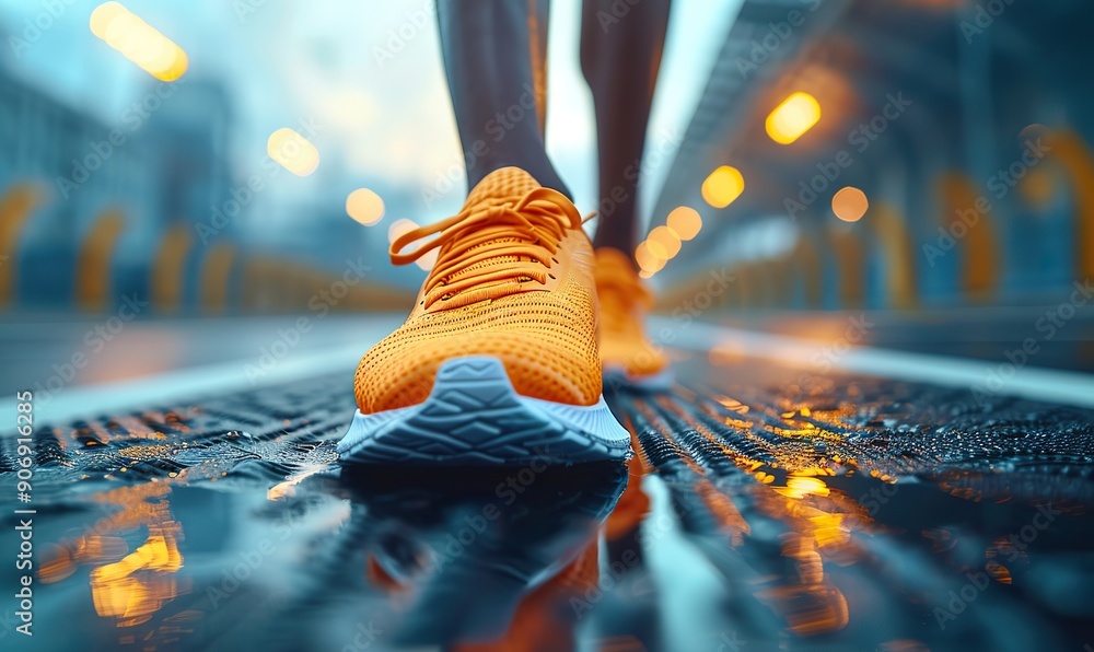 A close-up on the shoe of an African runner athlete, feet on the ...
