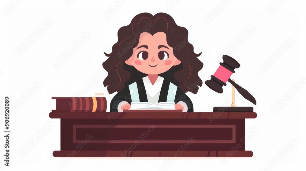 Chibi judge, occupation character, flat design illustration, judicial ...