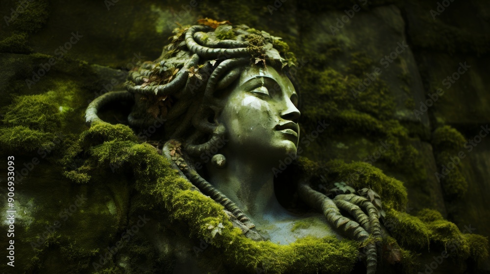 Medusa s mythical reflections stone statue of greek goddess with ...