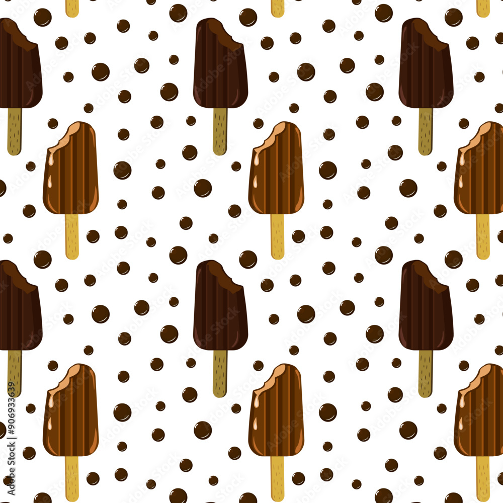 Chocolate ice cream in a pattern.Vector pattern with chocolate balls ...