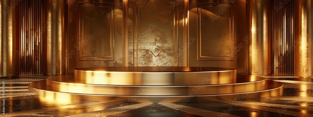 Gold background podium award stage light golden win 3D platform ...