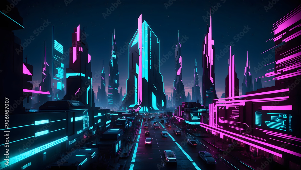 Neon Cyberpunk Cityscape: A Dystopian, High-Tech Metropolis ...