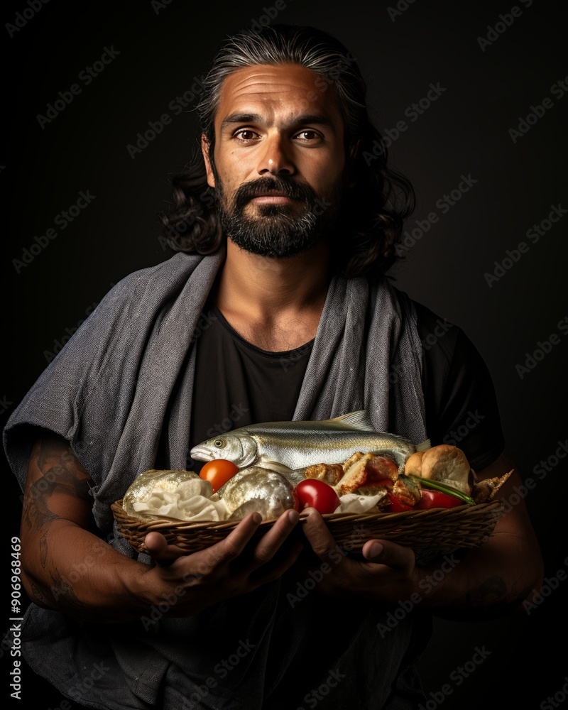 Jesus blessing bread and fish biblical artwork symbolizing generosity ...