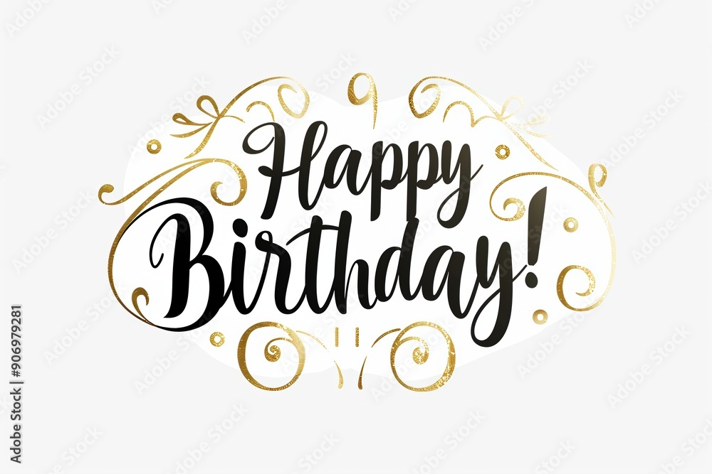logo of golden text "Happy Birthday!" on a white background, in black ...