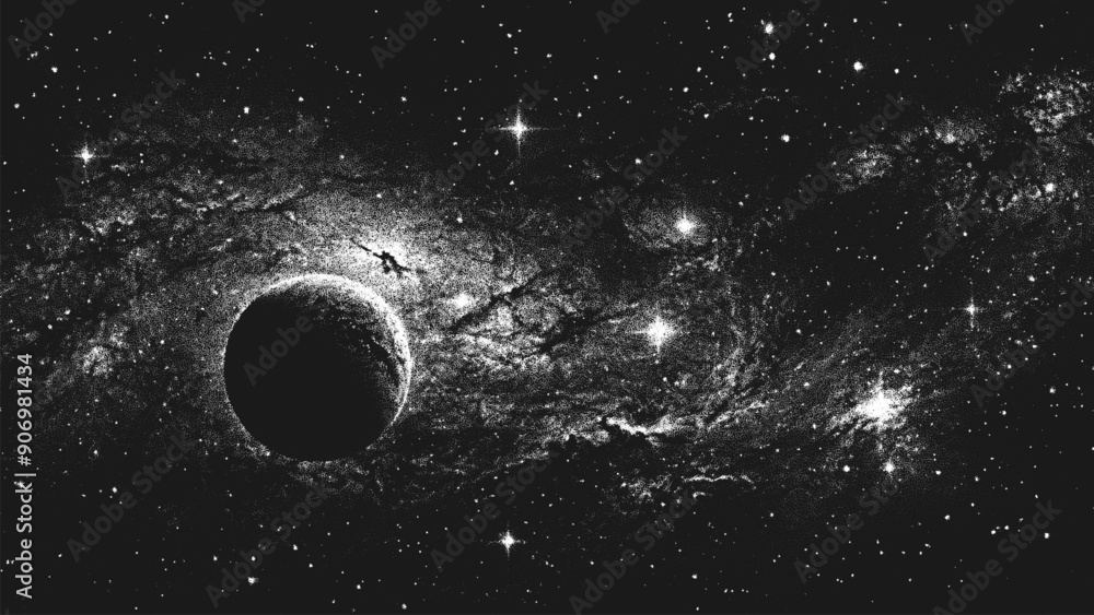 Lonely planet in deep space on beautiful starry nebula background in ...