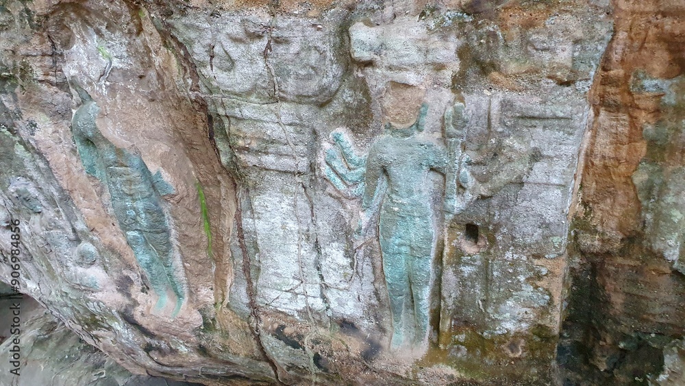 Cambodia. Bas-reliefs in the jungle on Phnom Kulen Mountain in the ...