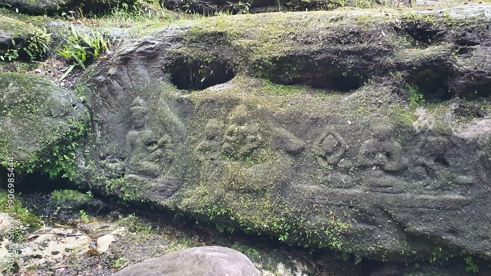 Cambodia. Bas-reliefs in the jungle on Phnom Kulen Mountain in the ...